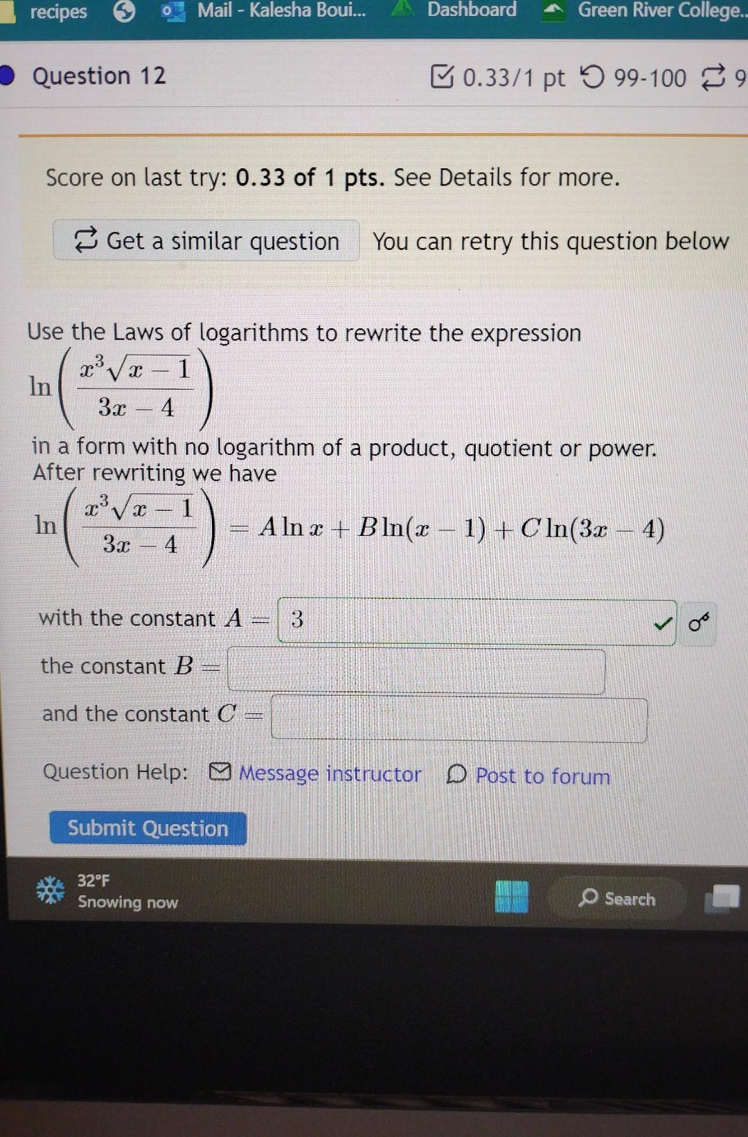 Solved Use the Laws of logarithms to rewrite the expression | Chegg.com