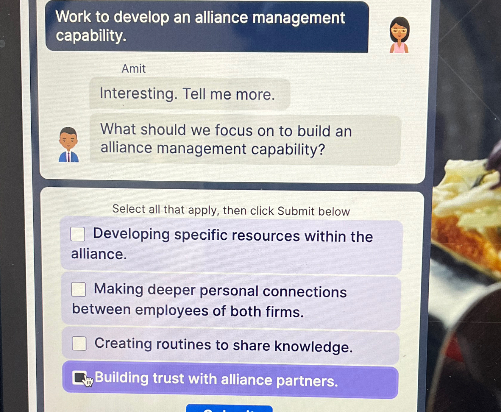 Solved Work to develop an alliance management | Chegg.com