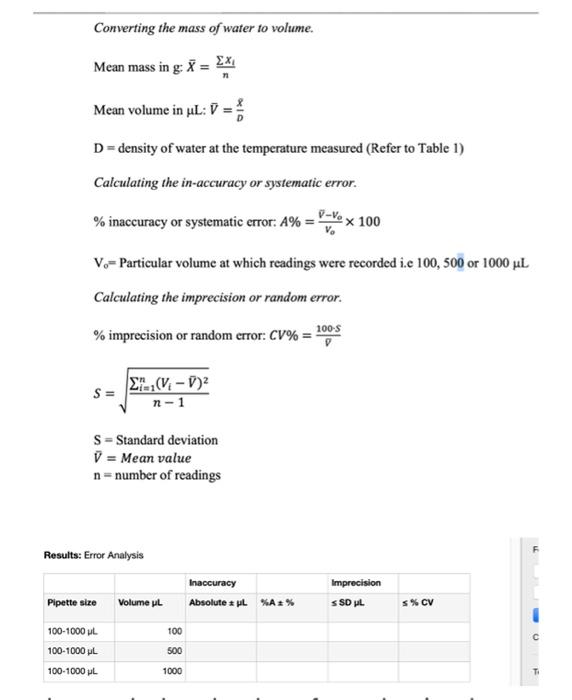 Solved please calculate the inaccuracy and imprecision look | Chegg.com
