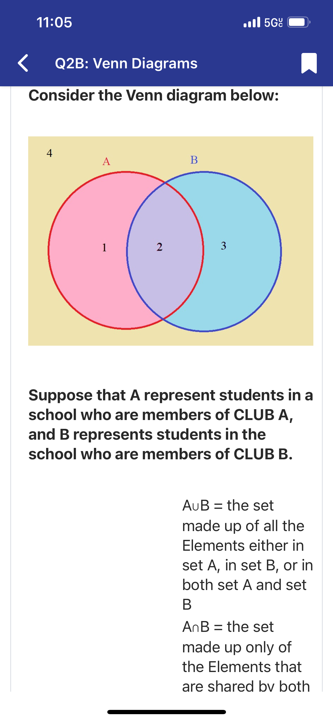 11:05II 5GQ2B: Venn DiagramsConsider the Venn diagram | Chegg.com