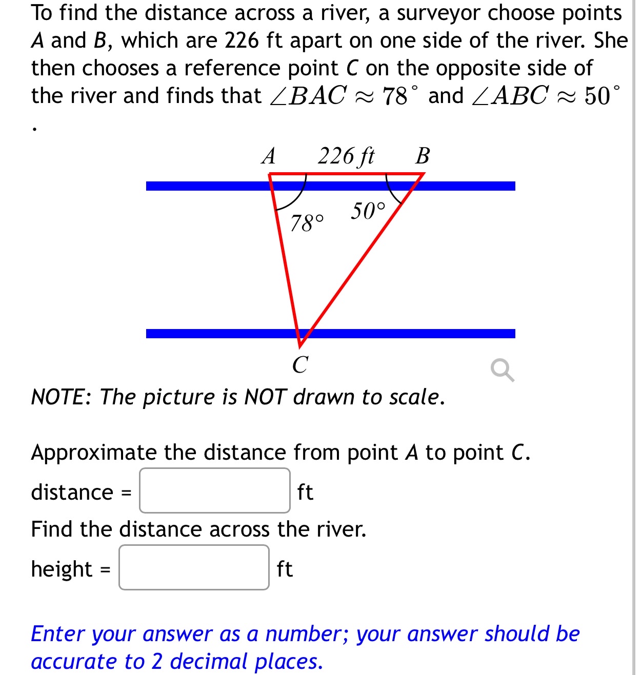 Solved To find the distance across a river, a surveyor | Chegg.com