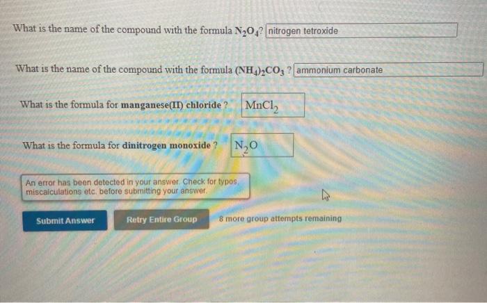 Solved What is the name of the compound with the formula N20 | Chegg.com