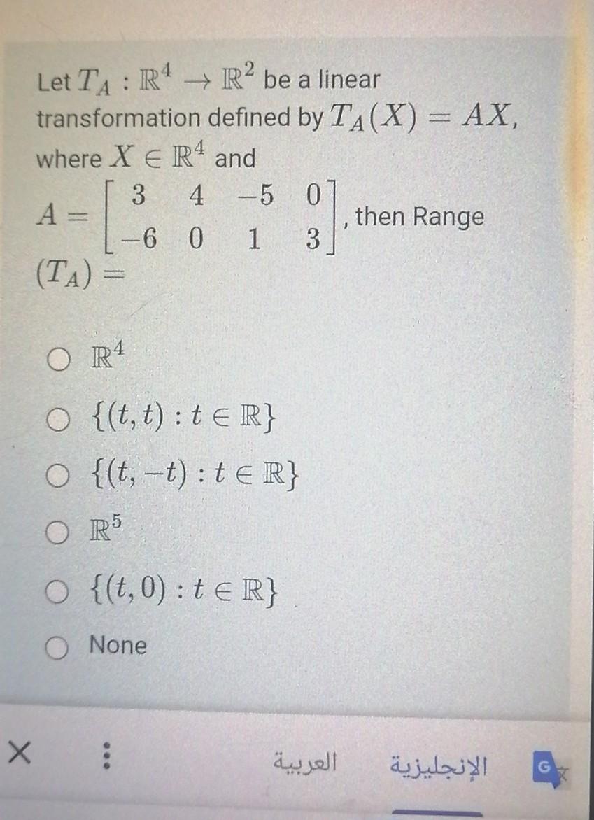 Solved Let TA: R4 + R2 be a linear transformation defined by | Chegg.com