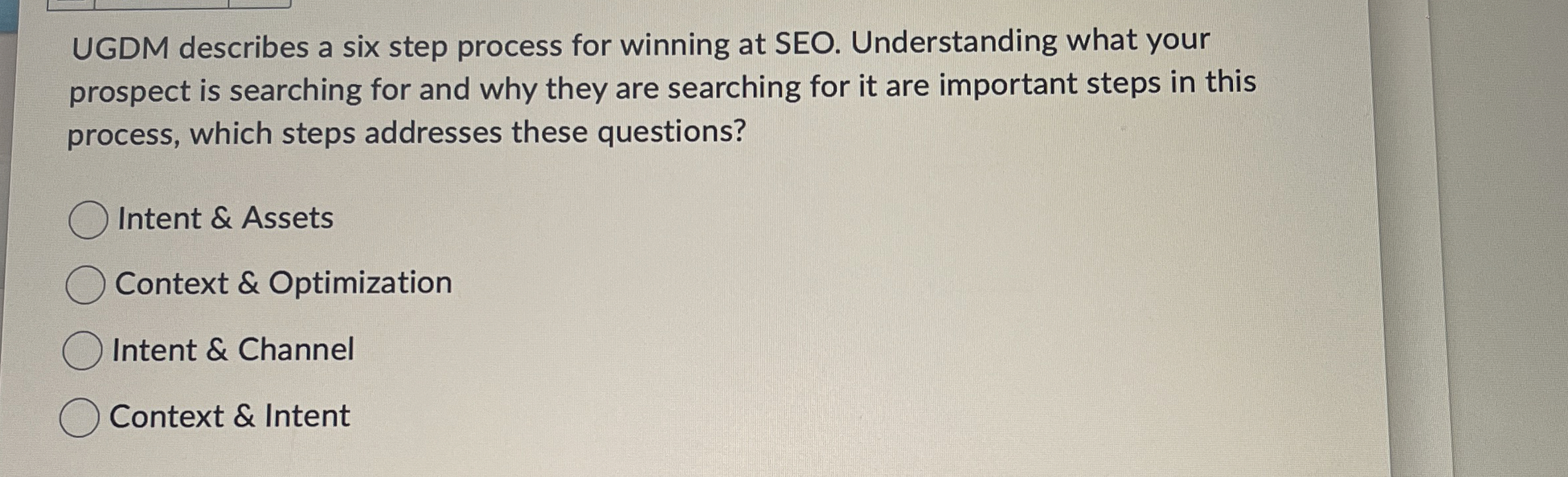 Solved UGDM describes a six step process for winning at SEO. | Chegg.com