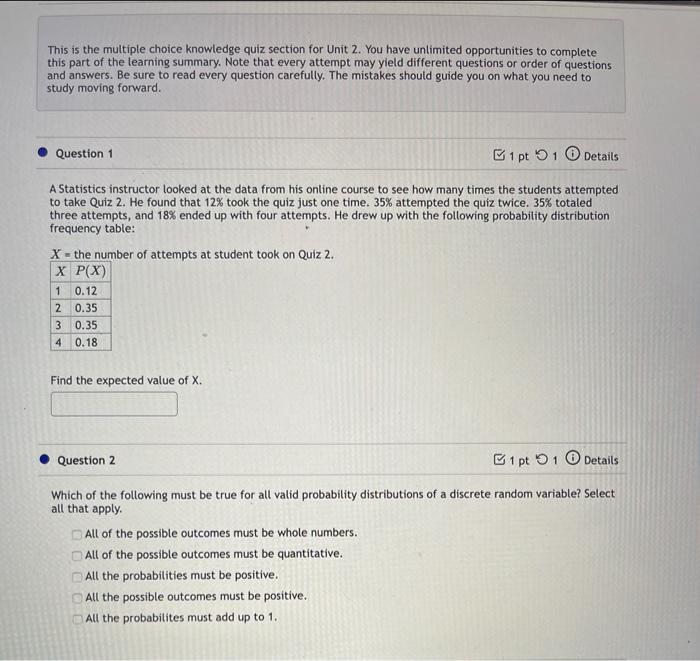 Solved This is the multiple choice knowledge quiz section | Chegg.com