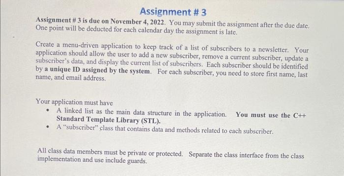 Solved Assignment \# 3 Assignment \#3 is due on November | Chegg.com