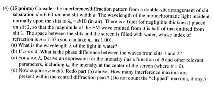 Solved (4) (15 points) Consider the interference/diffraction | Chegg.com