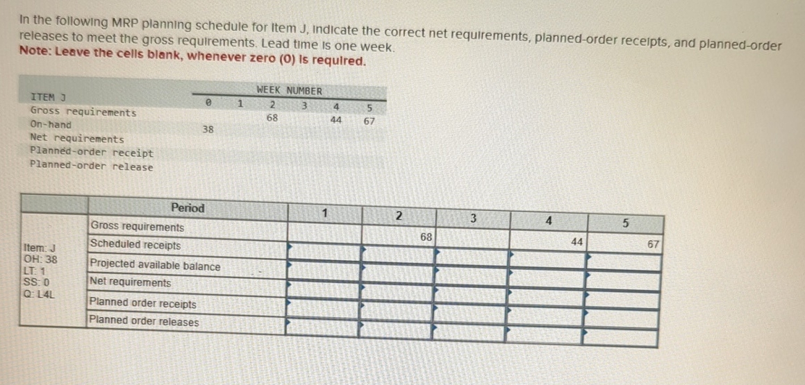 Solved In the following MRP planning schedule for Item J, | Chegg.com