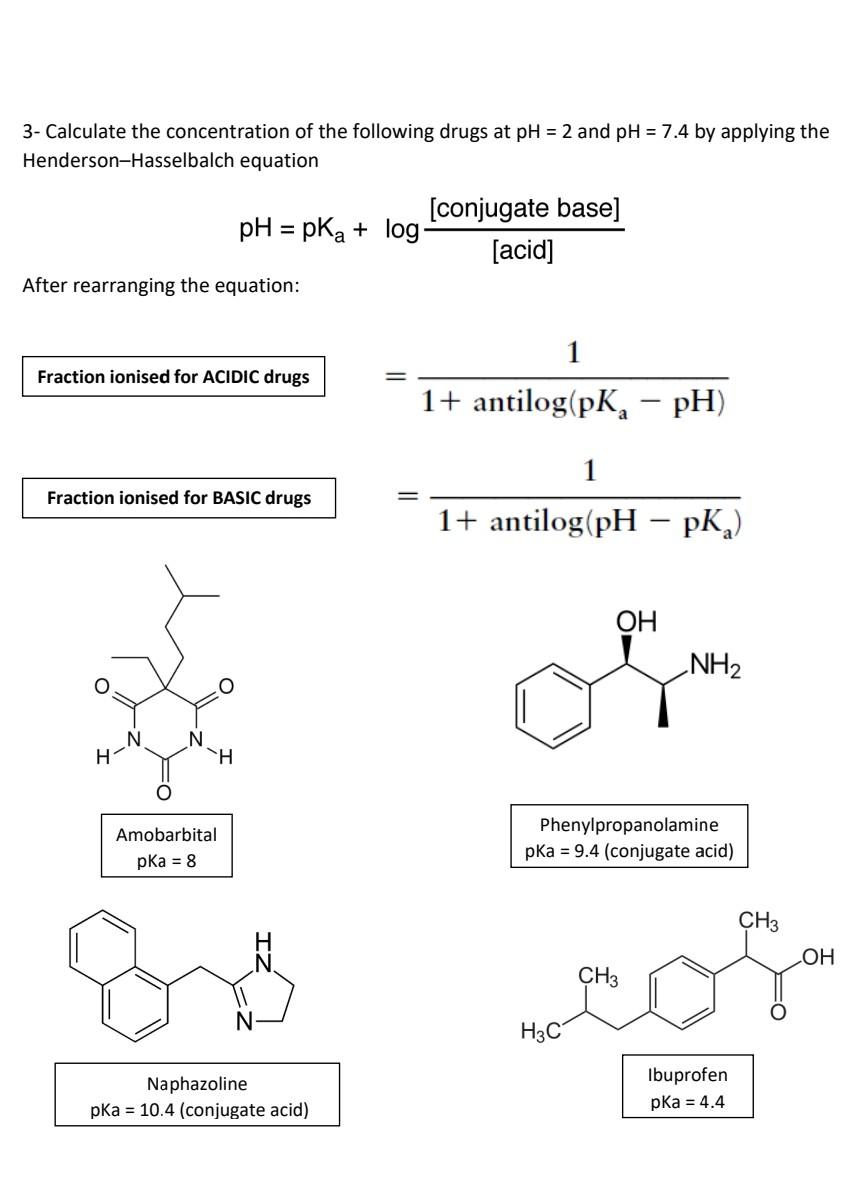 Solved 3- Calculate the concentration of the following drugs | Chegg.com