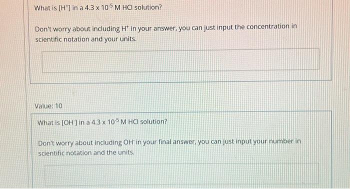 Solved What is [H+]in a 4.3×10−5MHCl solution? Don't worry | Chegg.com