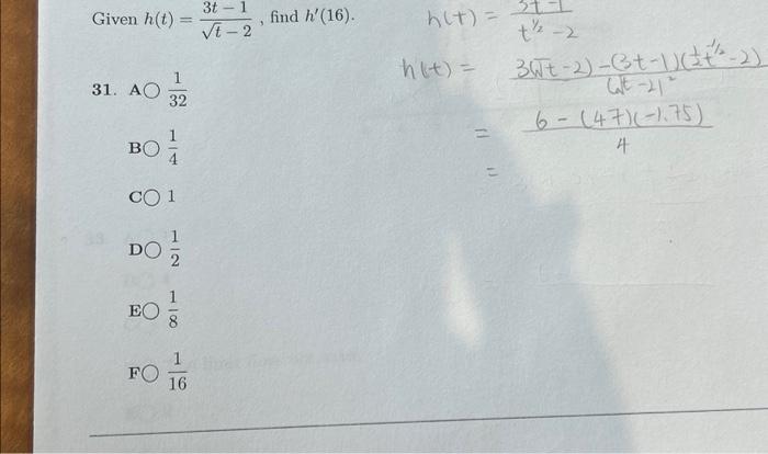 Solved Given h(t) = H 31. AO ВО 1 32 CO 1 EO 4 DO // FO 1 8 | Chegg.com