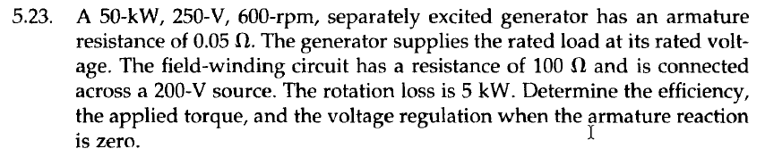 Solved 5.23. ﻿A 50-kW,250-V,600-rpm, ﻿separately excited | Chegg.com