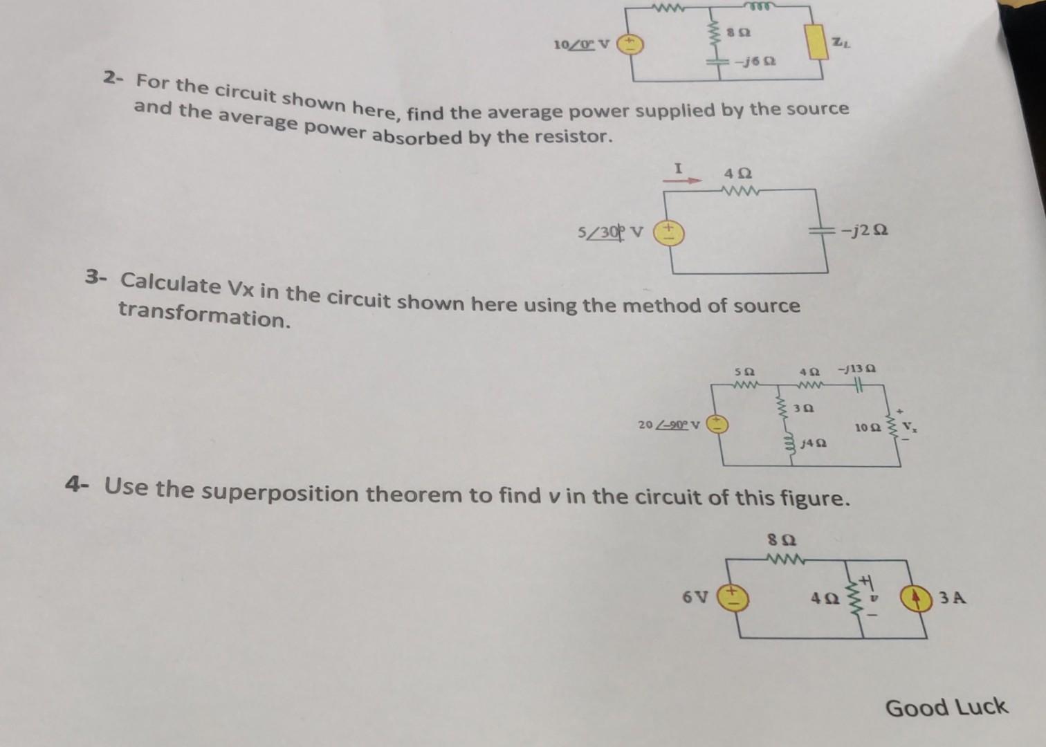 Solved 2- For the circuit shown here, find the average power | Chegg.com