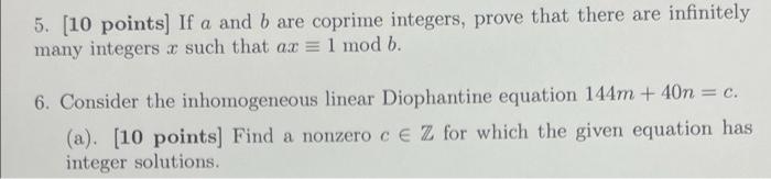 Solved 5. [10 points] If a and b are coprime integers, prove | Chegg.com