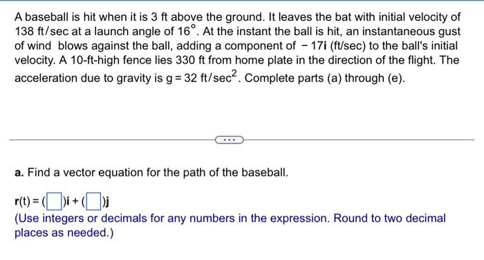Solved A baseball is hit when it is 3ft above the ground. It | Chegg.com