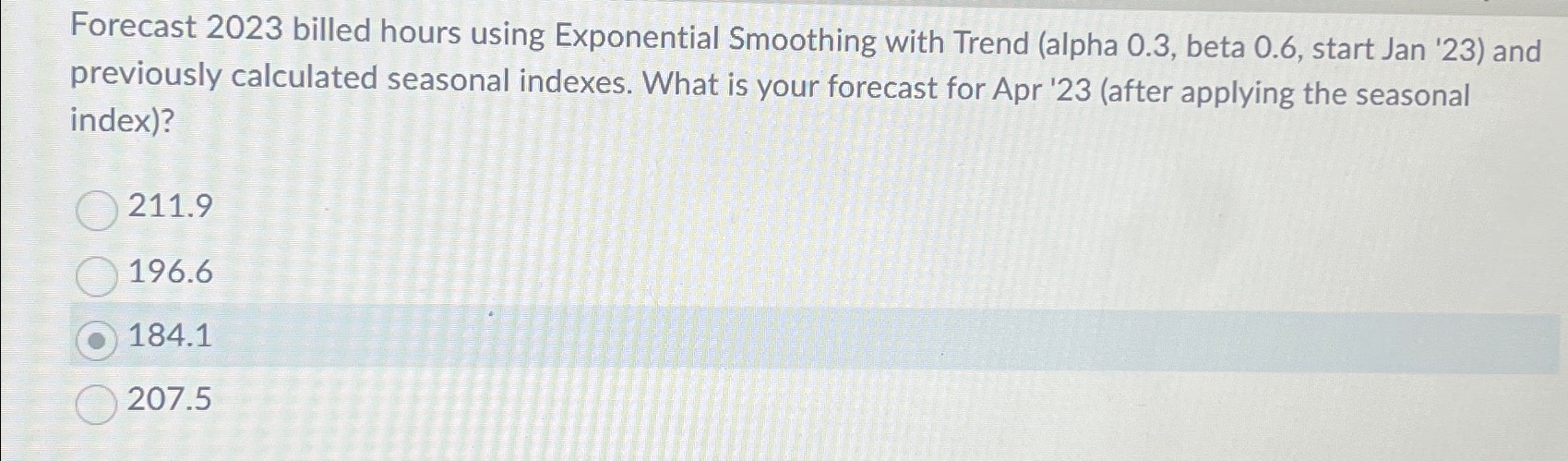 Solved Forecast 2023 ﻿billed hours using Exponential | Chegg.com