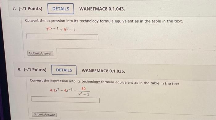 Solved Convert the expression into its technology formula | Chegg.com