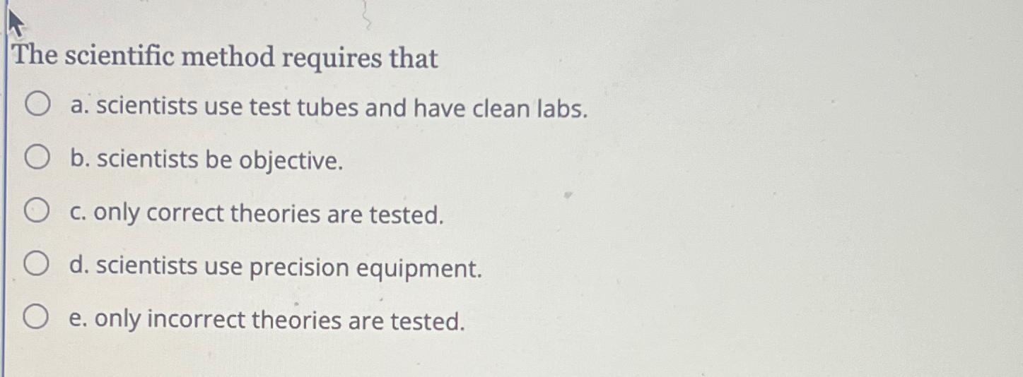 Solved The scientific method requires thata. ﻿scientists use | Chegg.com