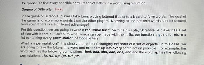 Solved Purpose: To find every possible permutation of | Chegg.com