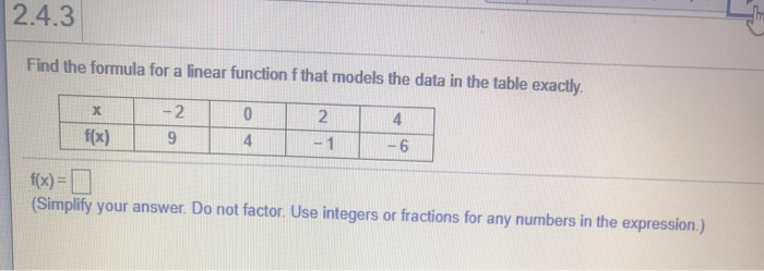 Solved 2.4.3 Find the formula for a linear function f that | Chegg.com