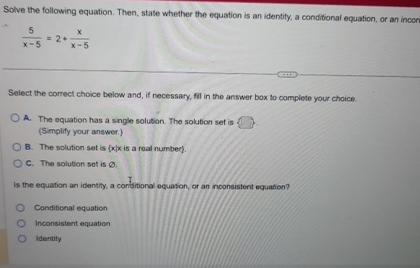 Solved Solve the following equation. Then, state whether the | Chegg.com