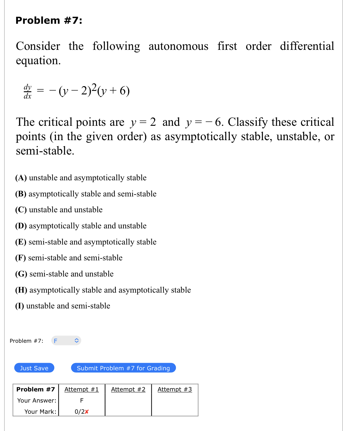 Solved Problem #7:Consider the following autonomous first | Chegg.com