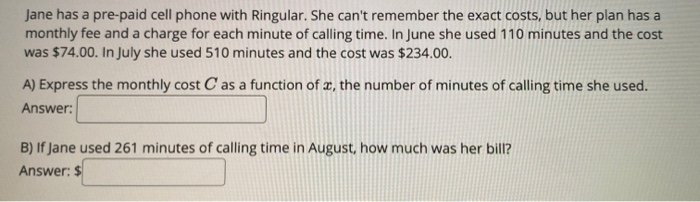 Solved Jane has a pre-paid cell phone with Ringular. She | Chegg.com