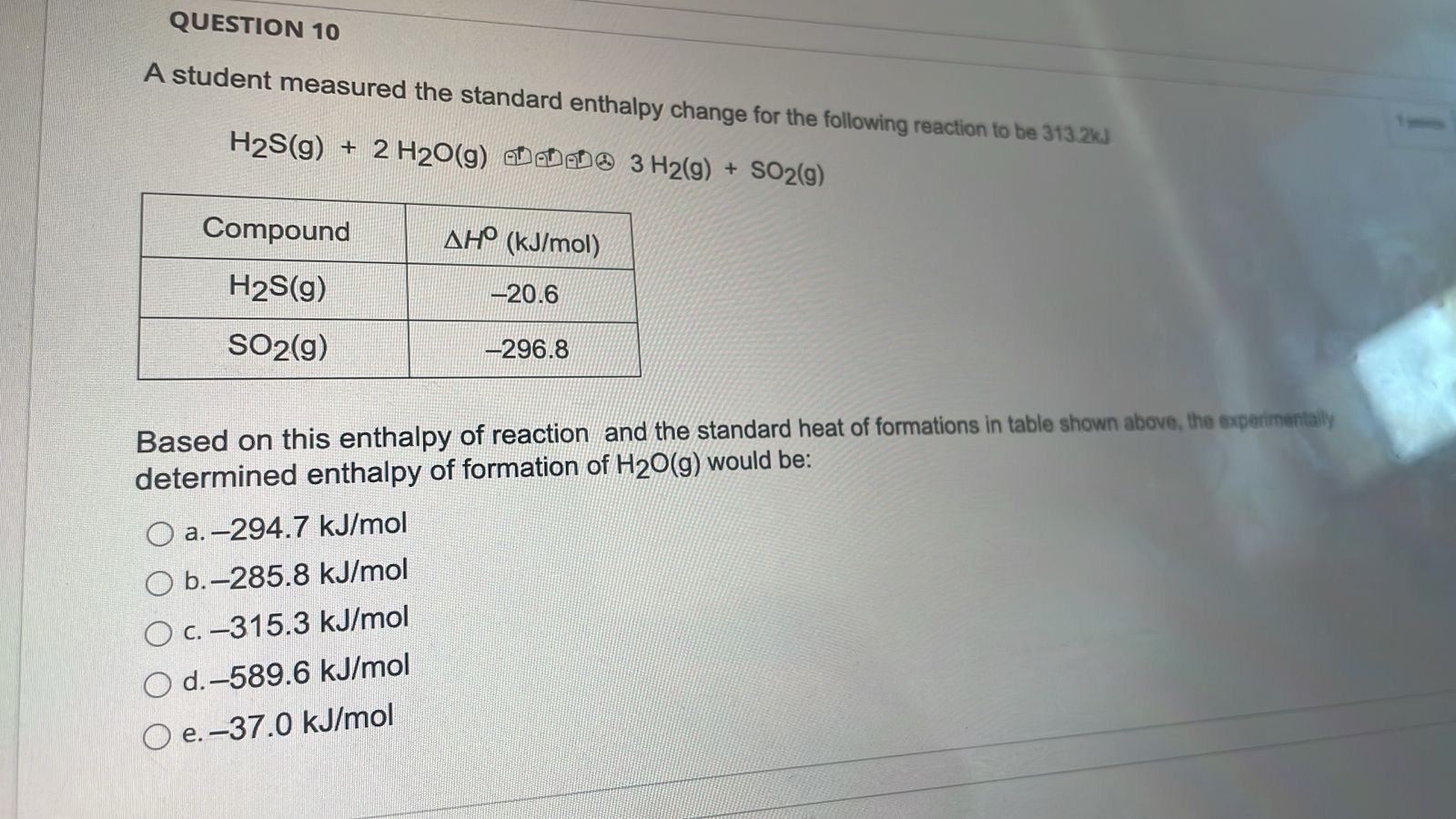 Solved QUESTION 10A student measured the standard enthalpy | Chegg.com