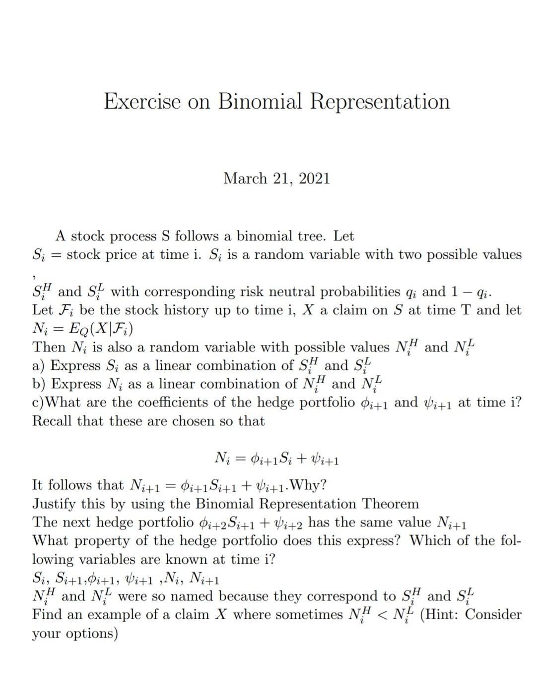 Solved Exercise on Binomial Representation March 21, 2021 A | Chegg.com