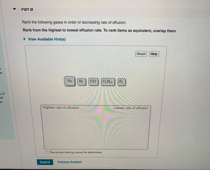 Solved Part B Rank the following gases in order of | Chegg.com
