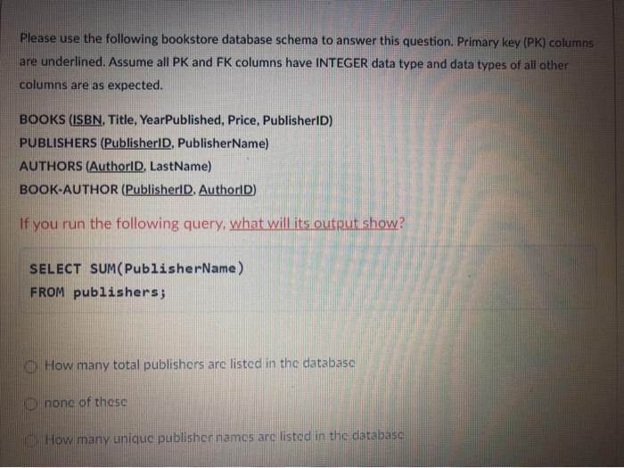 Solved Please use the following bookstore database schema to | Chegg.com