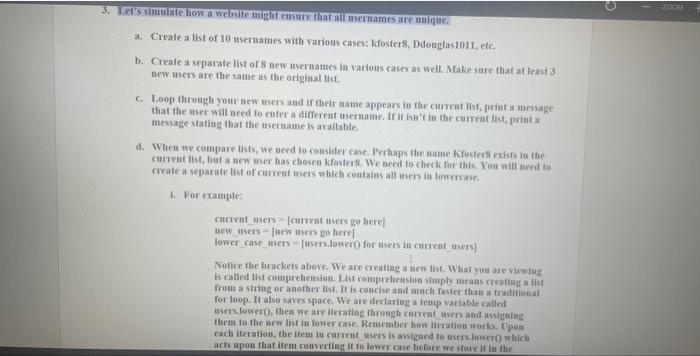Solved a. Create a list of 10 usernames with various cases: | Chegg.com
