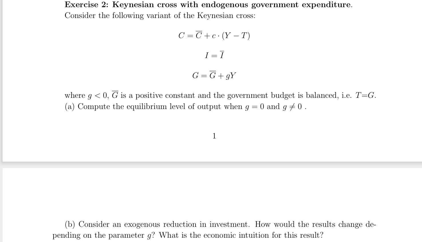 Solved Exercise 2: Keynesian cross with endogenous | Chegg.com