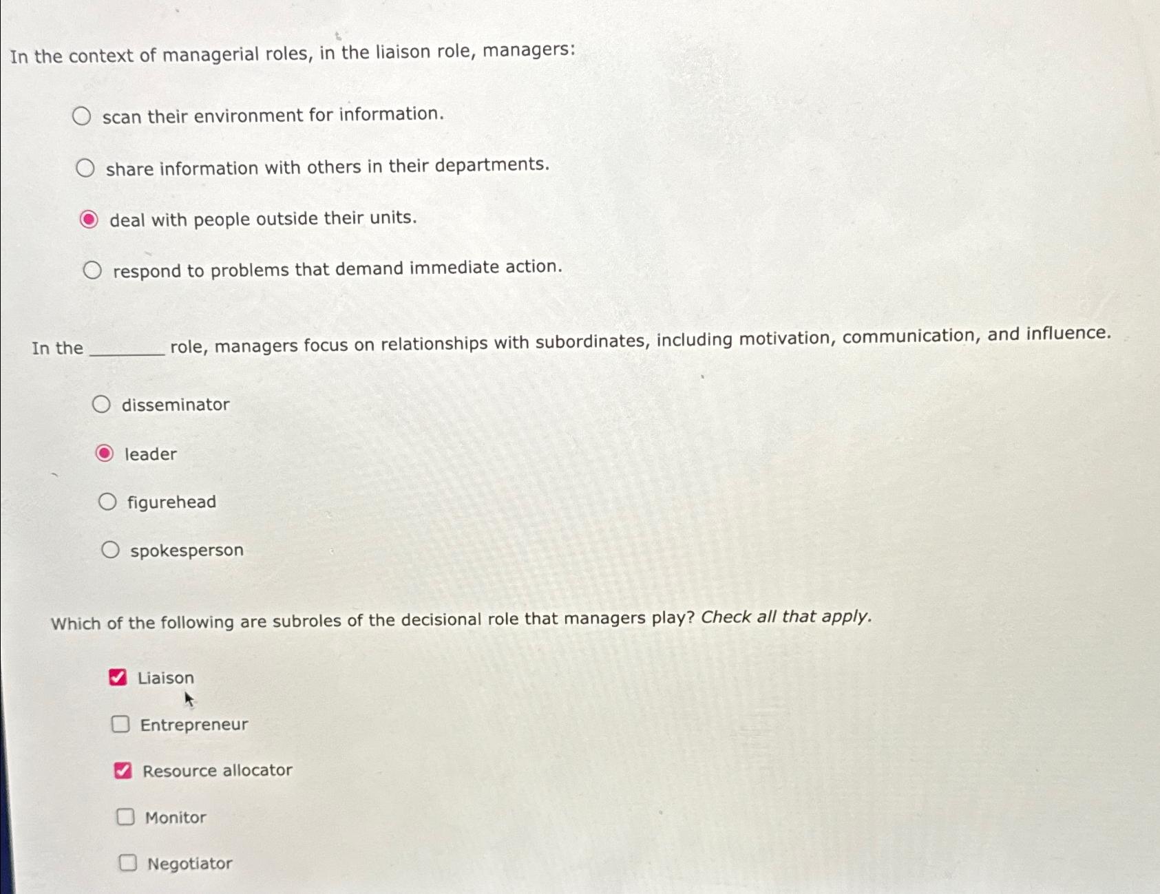 Solved In the context of managerial roles, in the liaison | Chegg.com