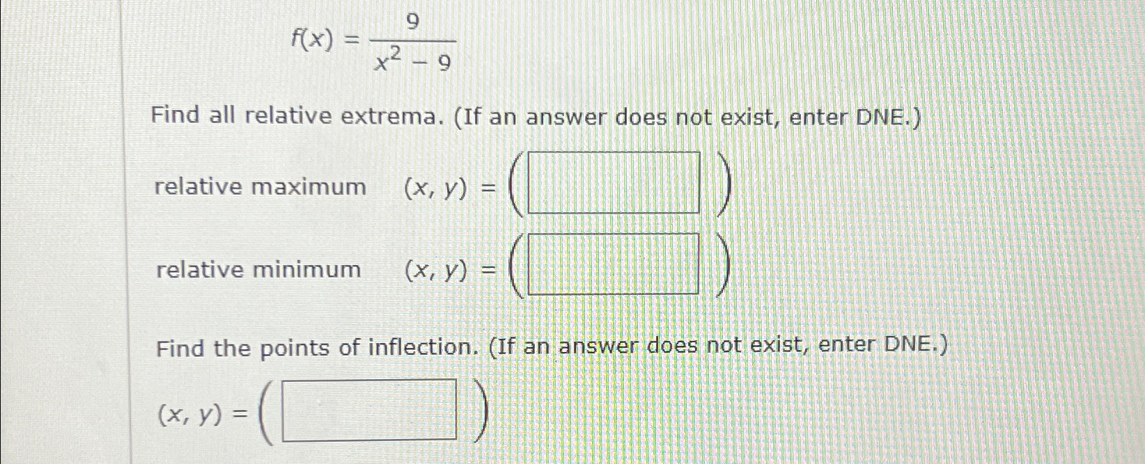 Solved F X 9x2 9find All Relative Extrema If An Answer