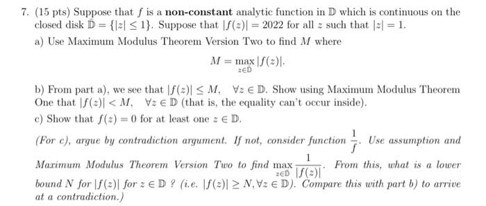 Solved (15 pts) Suppose that f is a non-constant analytic | Chegg.com