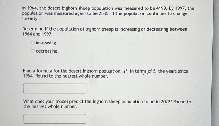 Solved In 1964, the desert bighorn sheep population was | Chegg.com