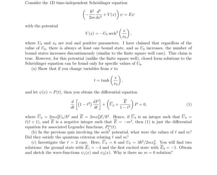 Solved Consider the 1D time-independent Schrödinger equation | Chegg.com