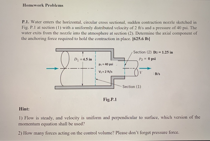 Solved Homework Problems P.1. Water enters the horizontal, | Chegg.com