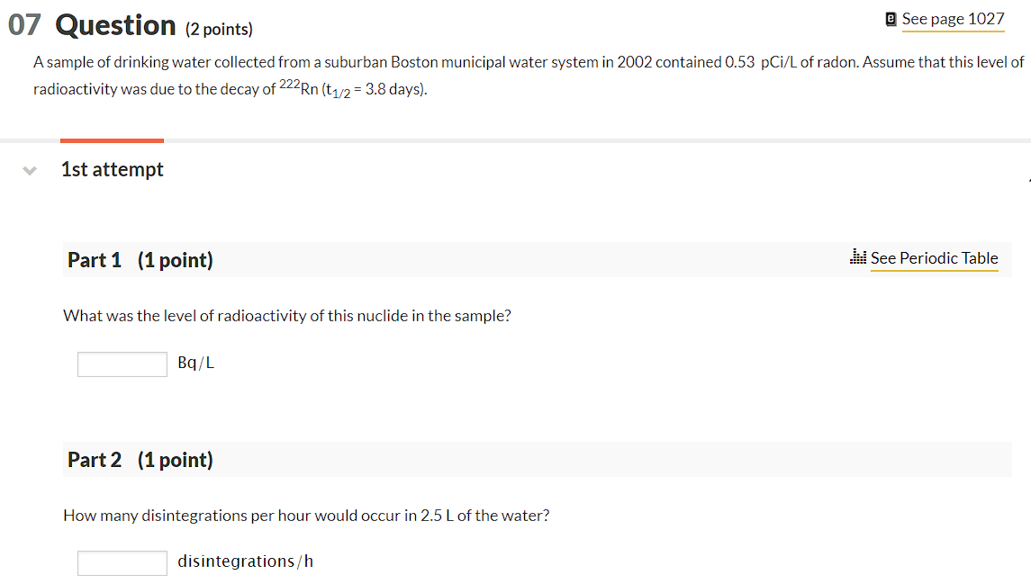 Solved 07 ﻿Question (2 ﻿points)A sample of drinking water | Chegg.com