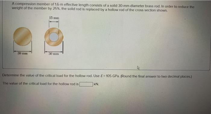 Solved A compression member of 1.6-m effective length | Chegg.com