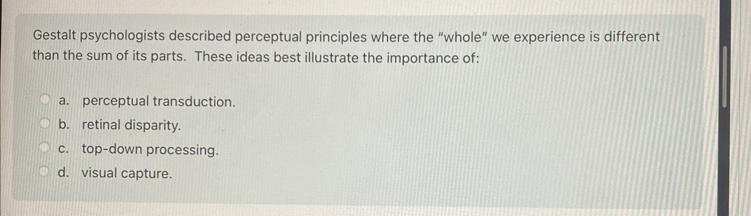 Solved Gestalt psychologists described perceptual principles | Chegg.com