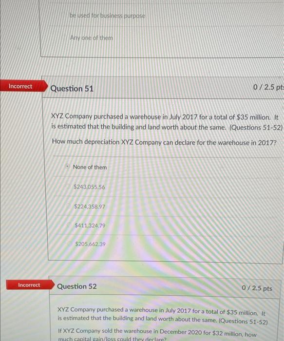 Solved XYZ Company purchased a warehouse in July 2017 for a | Chegg.com