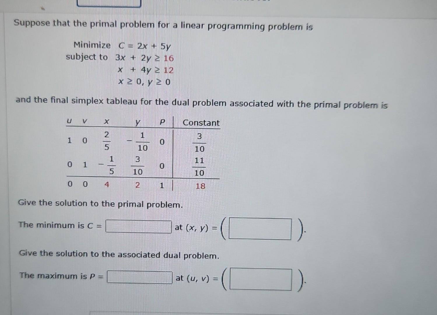 Solved Suppose That The Primal Problem For A Linear 