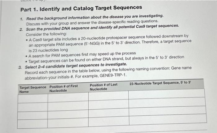 Part 1. Identify and Catalog Target Sequences 1. Read | Chegg.com