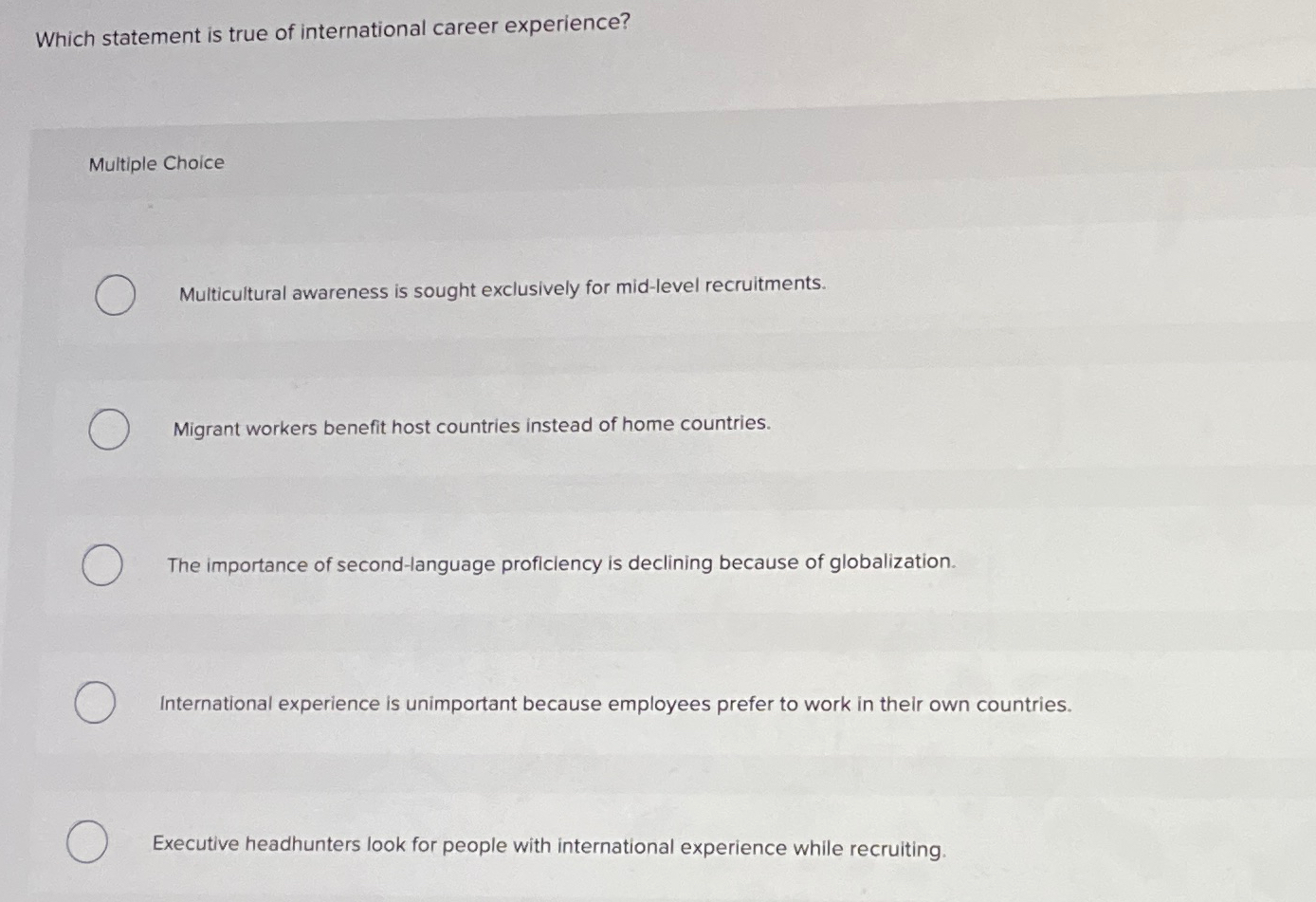 Solved Which statement is true of international career | Chegg.com