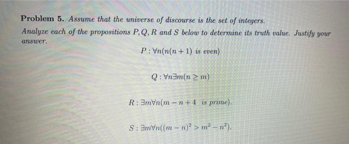 Solved Problem 5. Assume that the universe of discourse is | Chegg.com