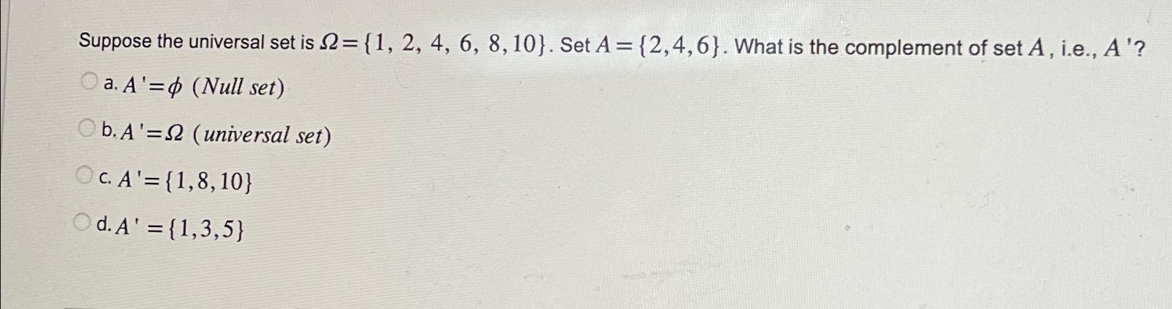 Solved Suppose the universal set is \\\\Omega | Chegg.com