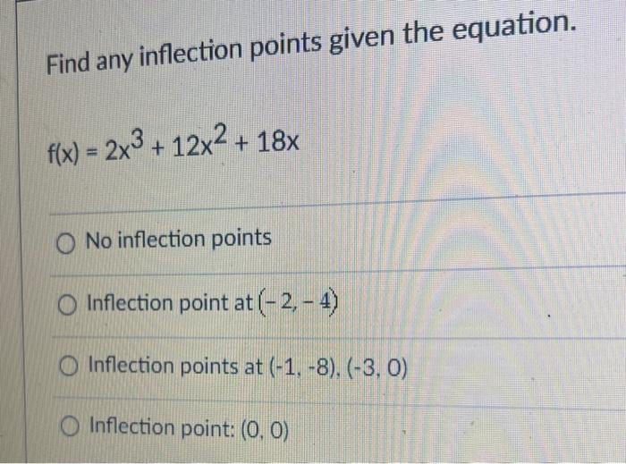Solved Find any inflection points given the equation. | Chegg.com