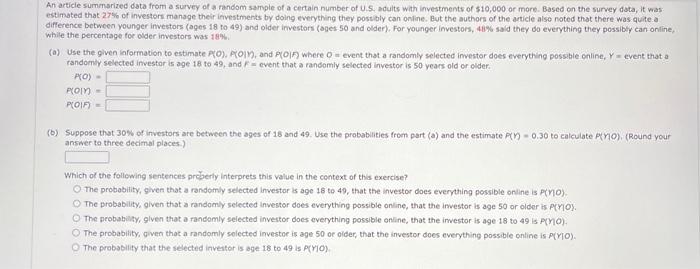 Solved An article summarized data from a survey of a random | Chegg.com